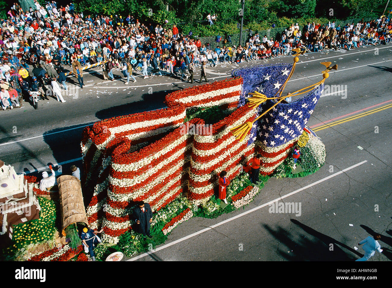 Float in parade of American flag Stock Photo - Alamy