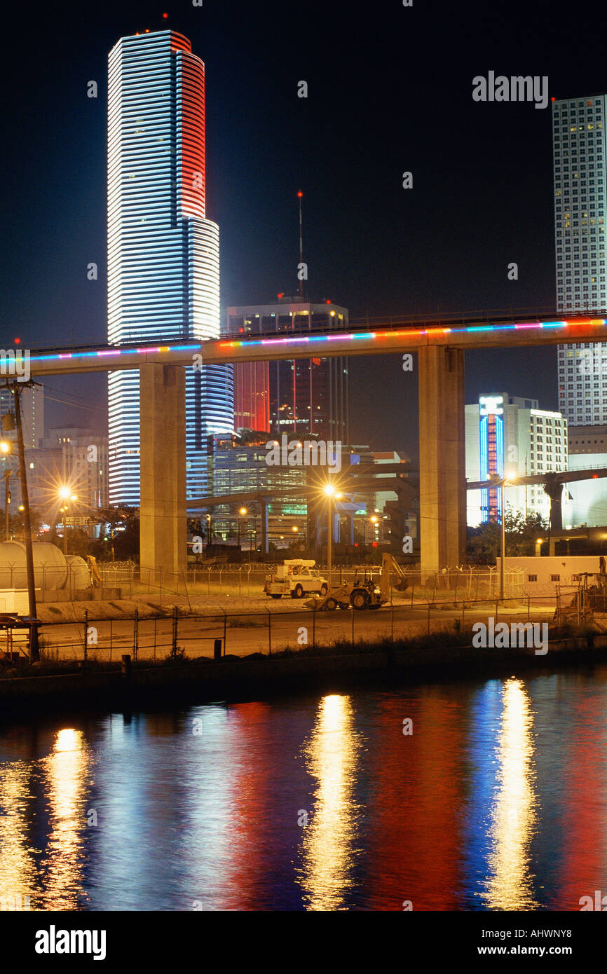 Miami metro rail lit by neon lights Stock Photo - Alamy