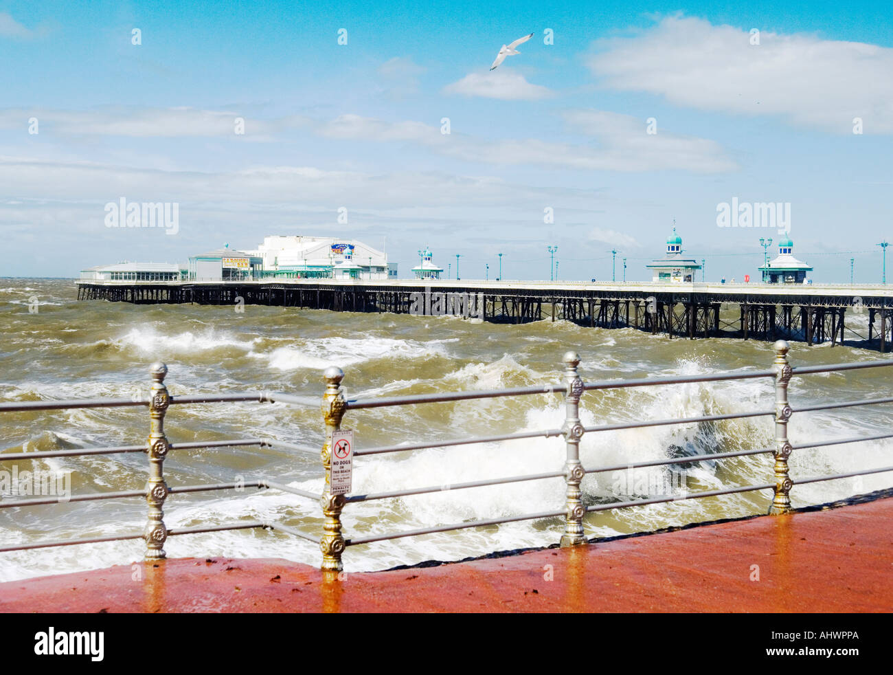 Rough sea Blackpool seafront and the North Pier Stock Photo - Alamy