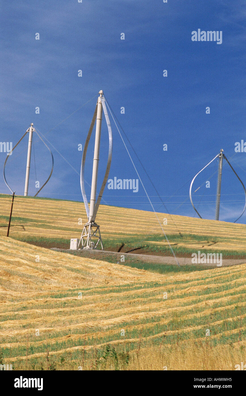Horizontal axis wind turbines on hill Stock Photo - Alamy