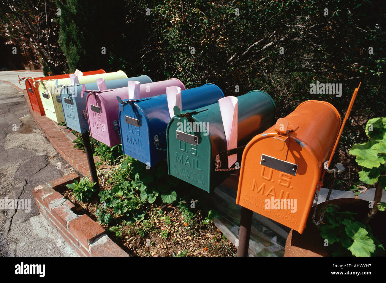 Colorful row mailboxes hi-res stock photography and images - Alamy