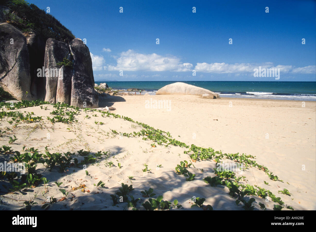 Finch beach wide sandy shores and rock formations, Cooktown, Far North ...