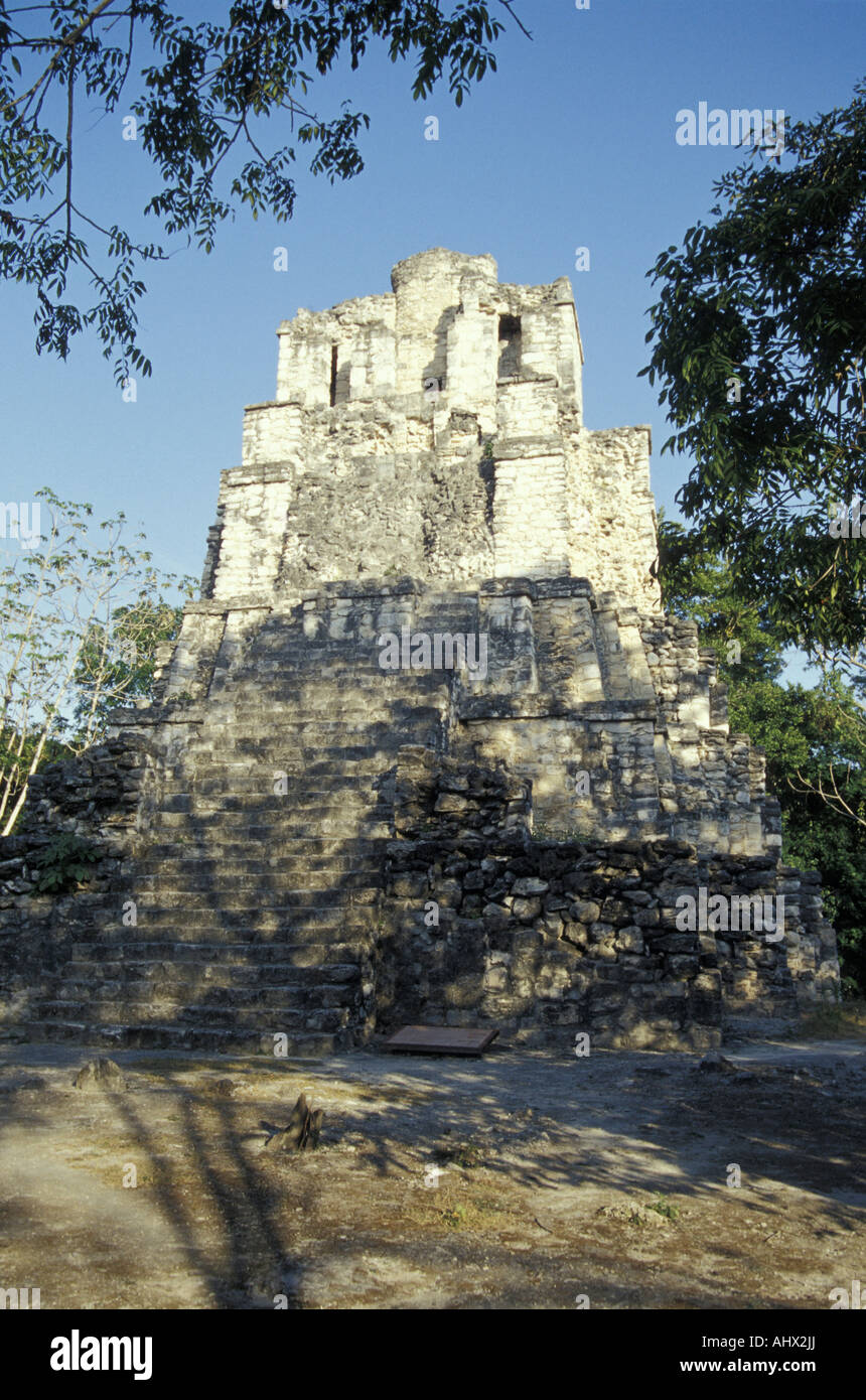 El Castillo pyramid at the Mayan ruins of Muyil or Chunyaxche, Quintana ...