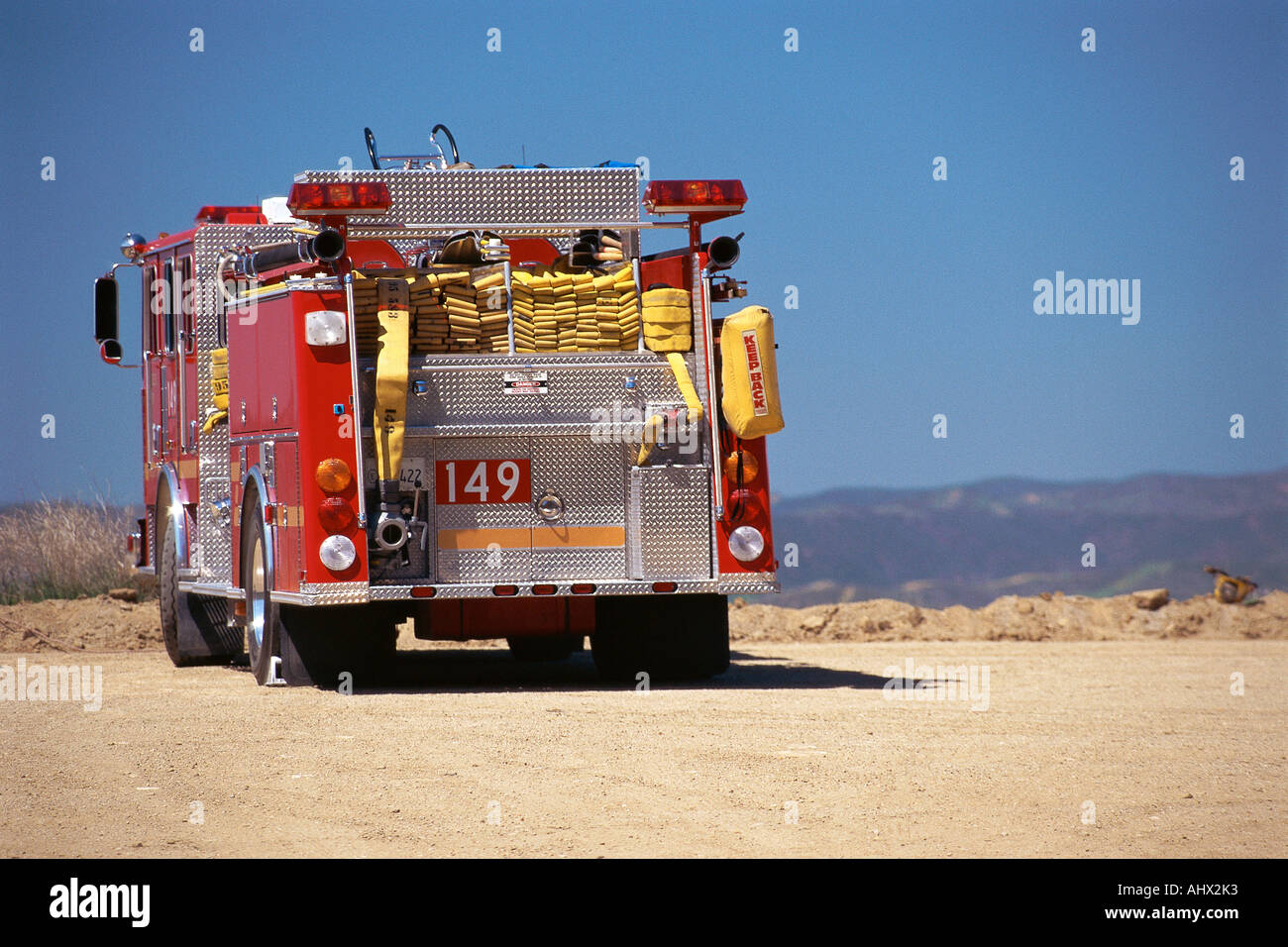 Rear view of fire engine Stock Photo - Alamy