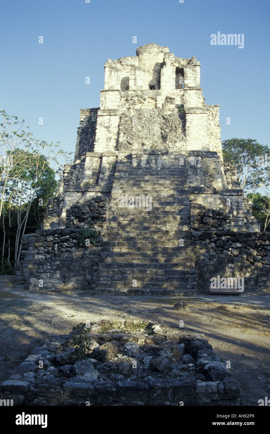 El Castillo pyramid at the Mayan ruins of Muyil or Chunyaxche, Quintana ...