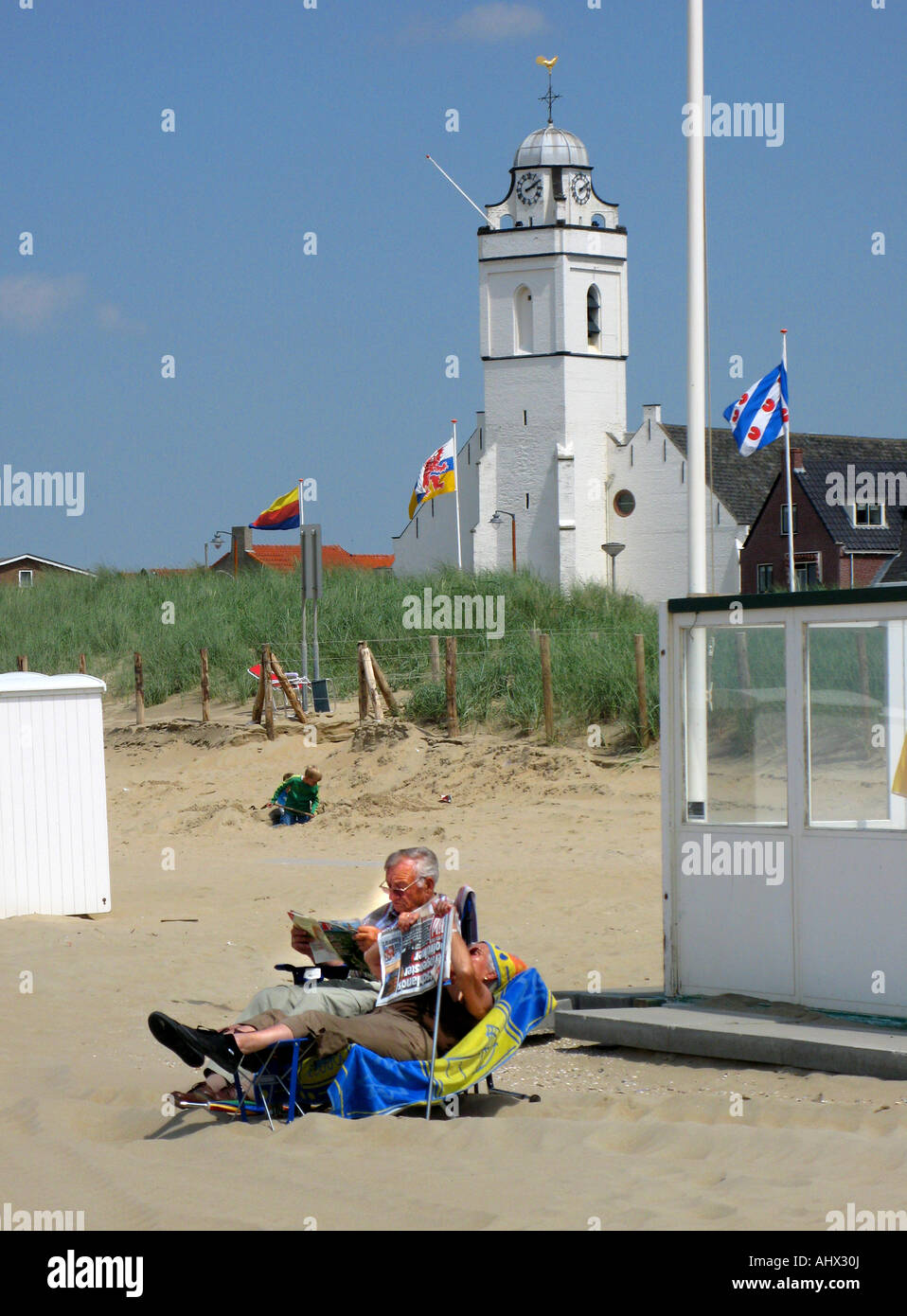 Katwijk Church old people reading eldery beach Netherlands Holland ...