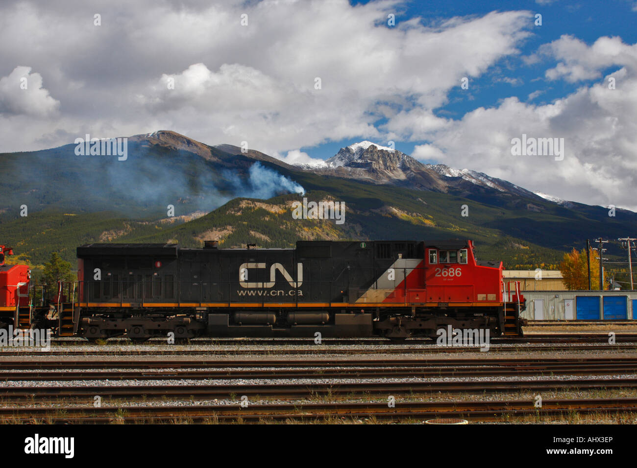 Canadian National railway steam locomotive near the railway station in ...