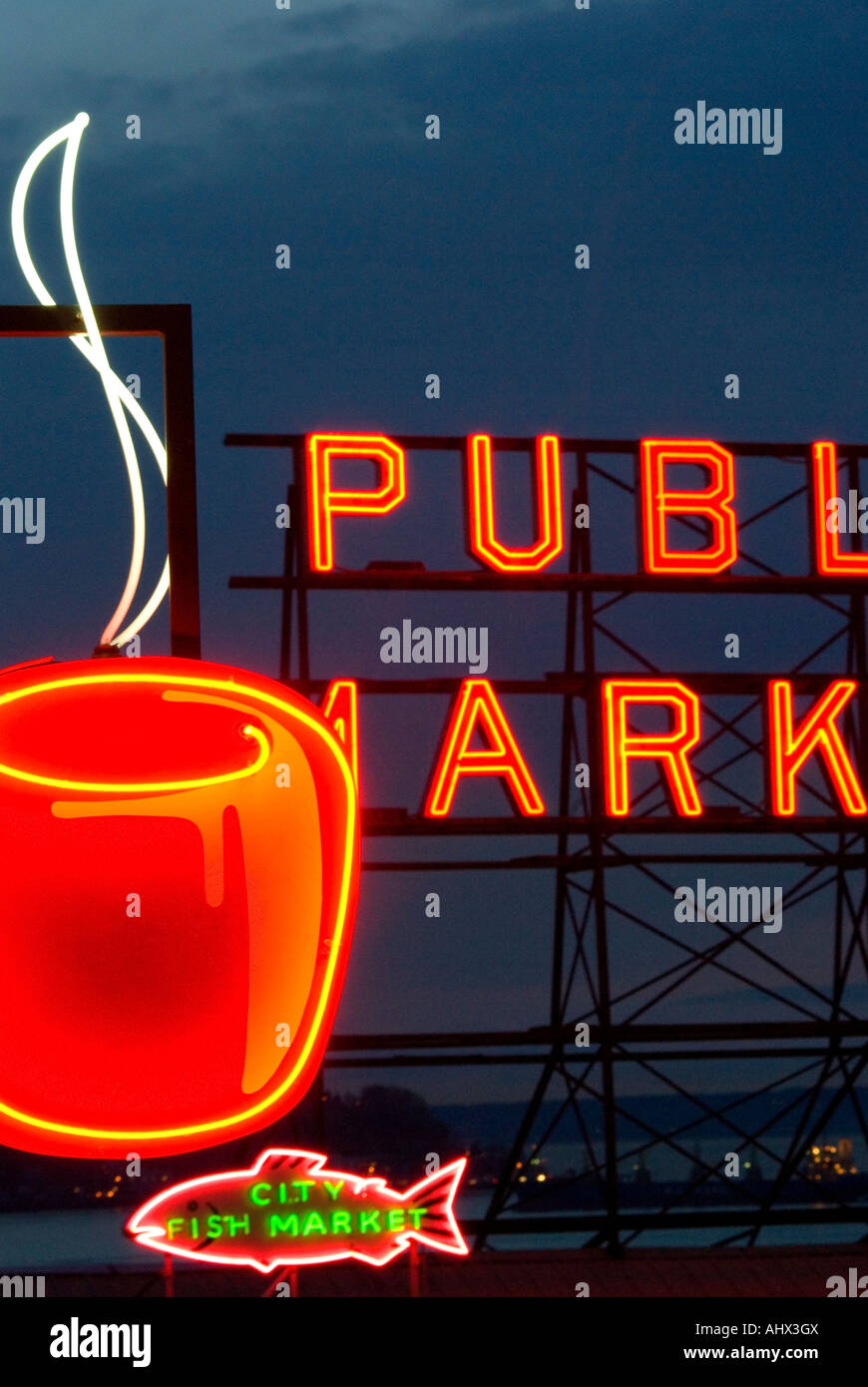 Pike Place Market's Public Market Sign in Seattle Washington Stock ...