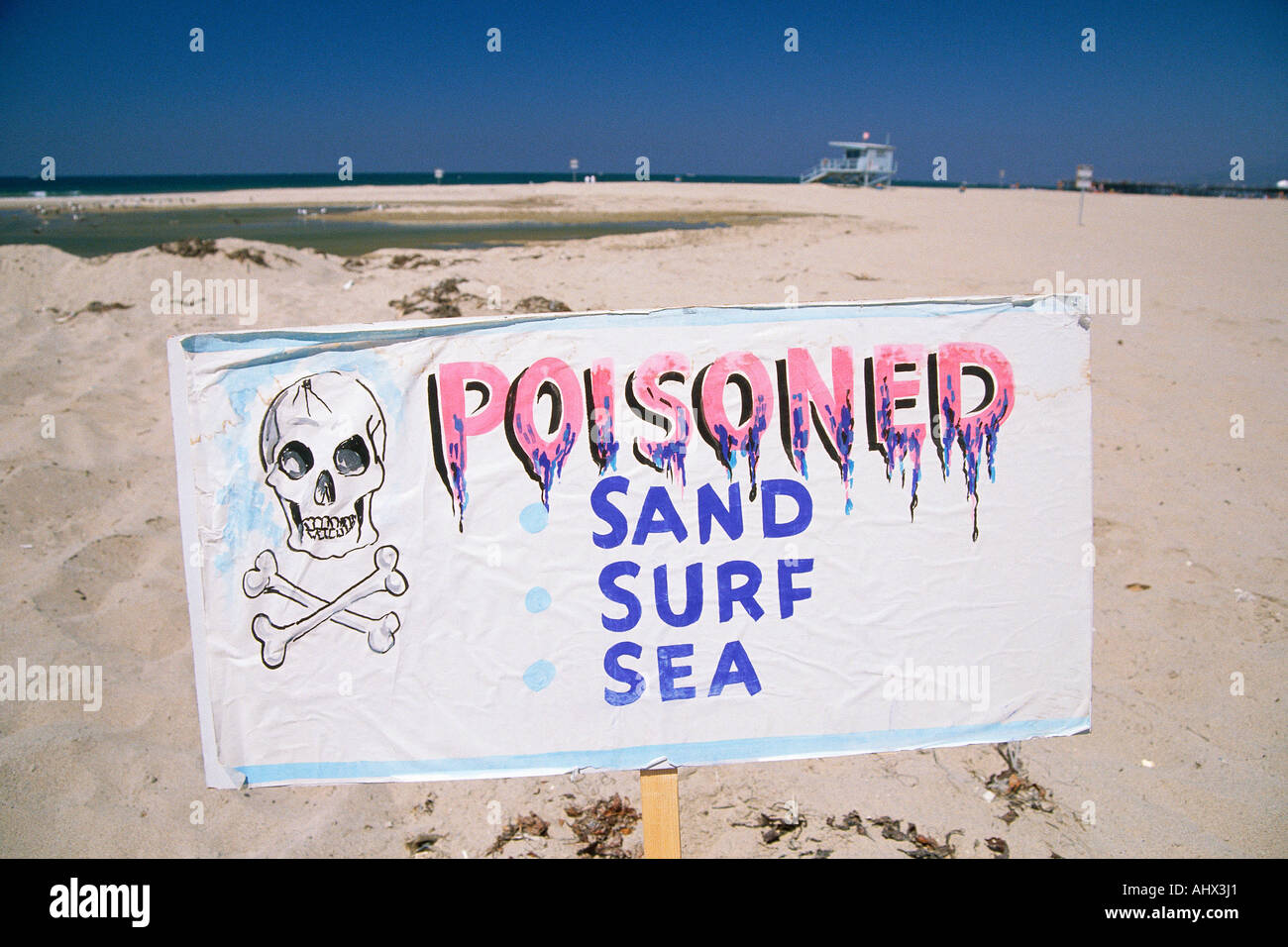 Poisoned sign on beach Stock Photo - Alamy