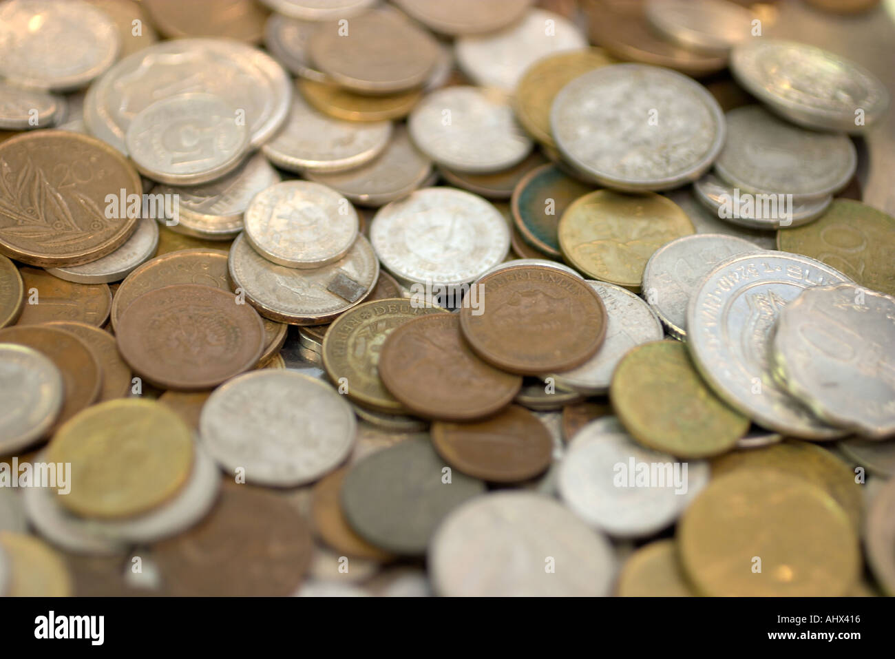 Still life with international coins Stock Photo - Alamy