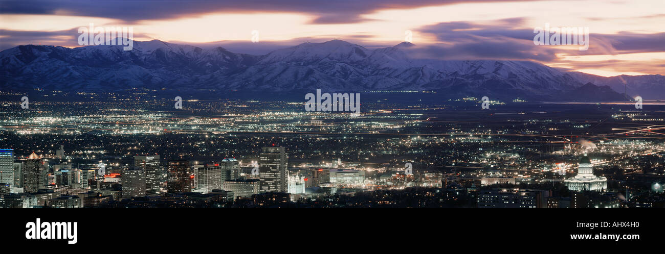 Salt Lake City Utah skyline at night Stock Photo - Alamy