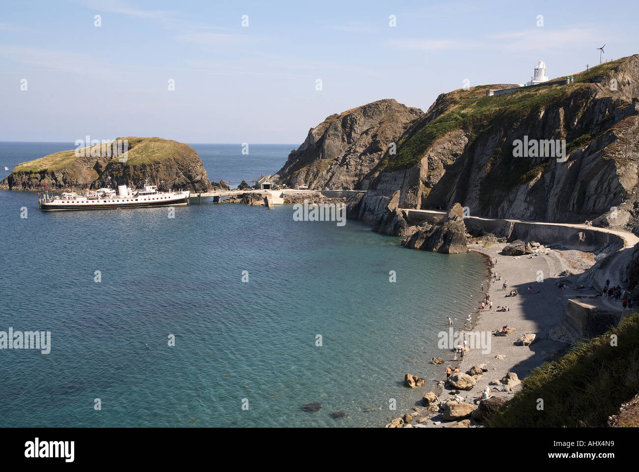 England. Lundy island. Beach and boat landing stage Stock Photo - Alamy