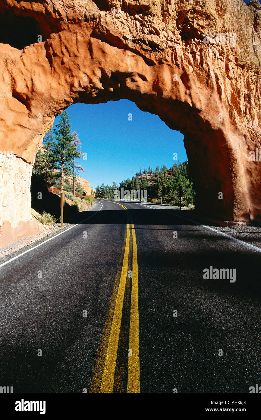 Red rock tunnel on highway Stock Photo - Alamy