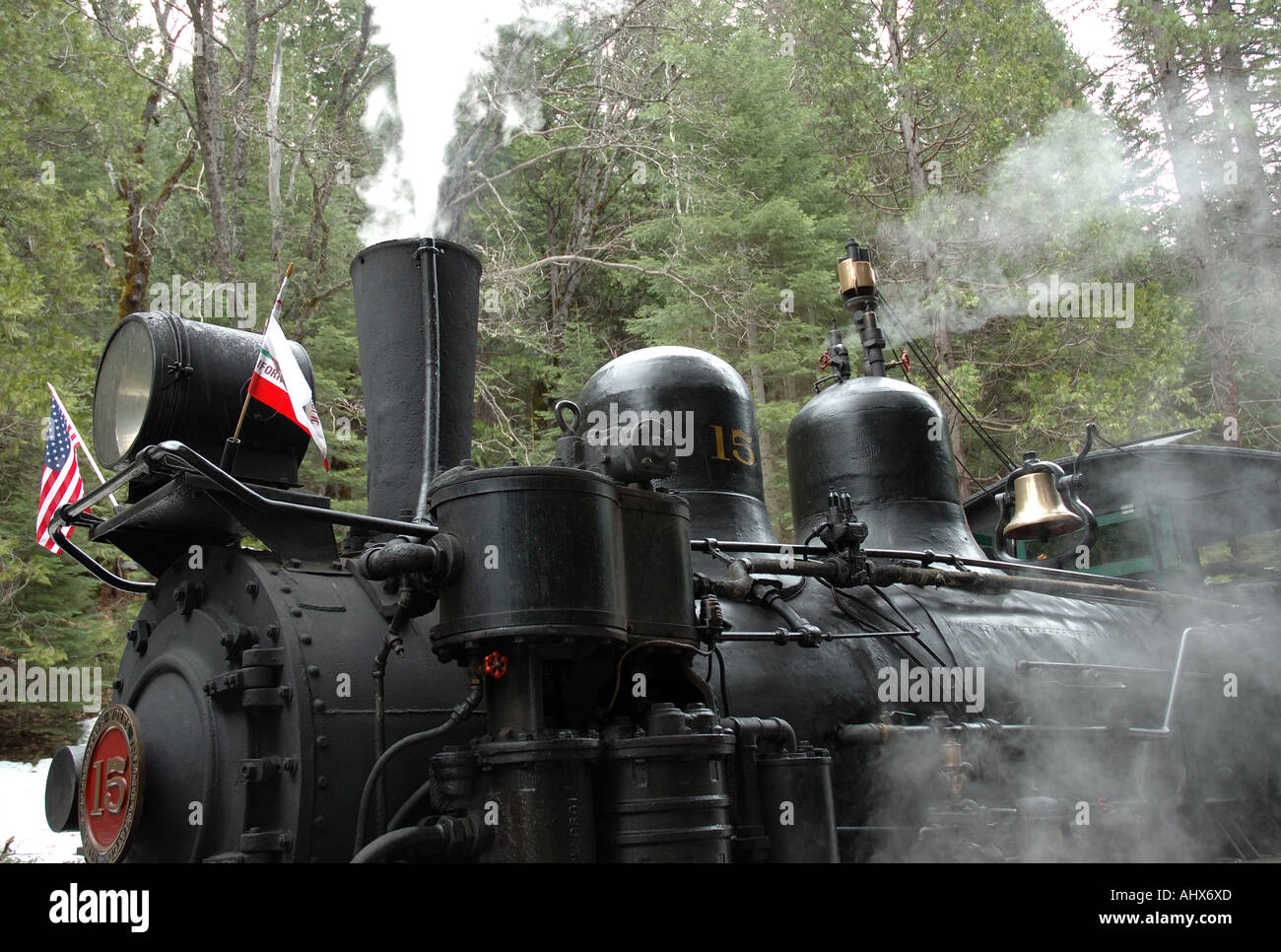Steam locomotive on the Yosemite Mountain Sugar Pine Railroad outside ...