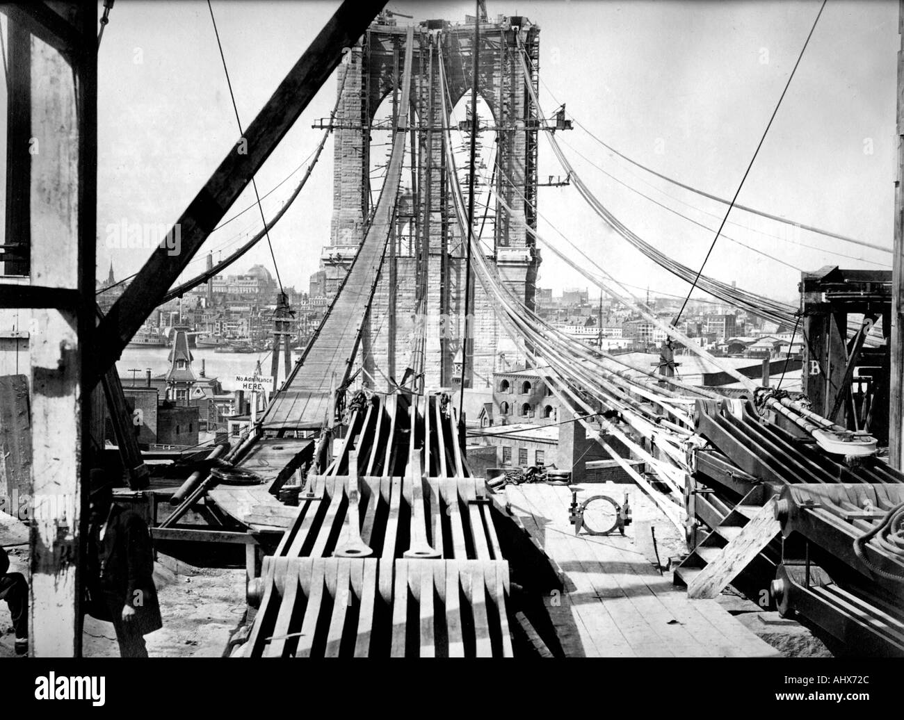 Brooklyn bridge construction 1879 Stock Photo - Alamy