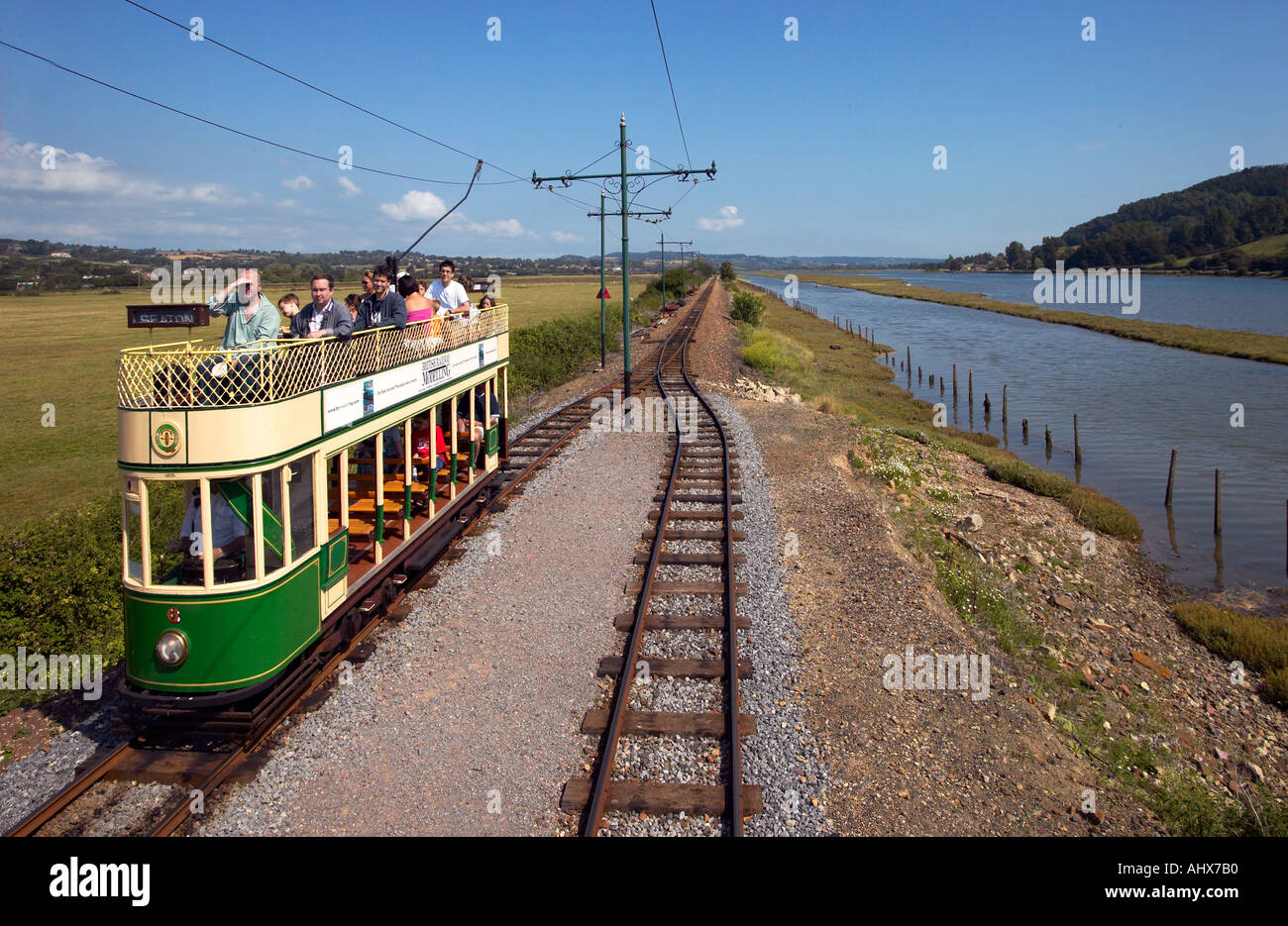 Seaton Tramway and the River Axe Devon England Stock Photo - Alamy