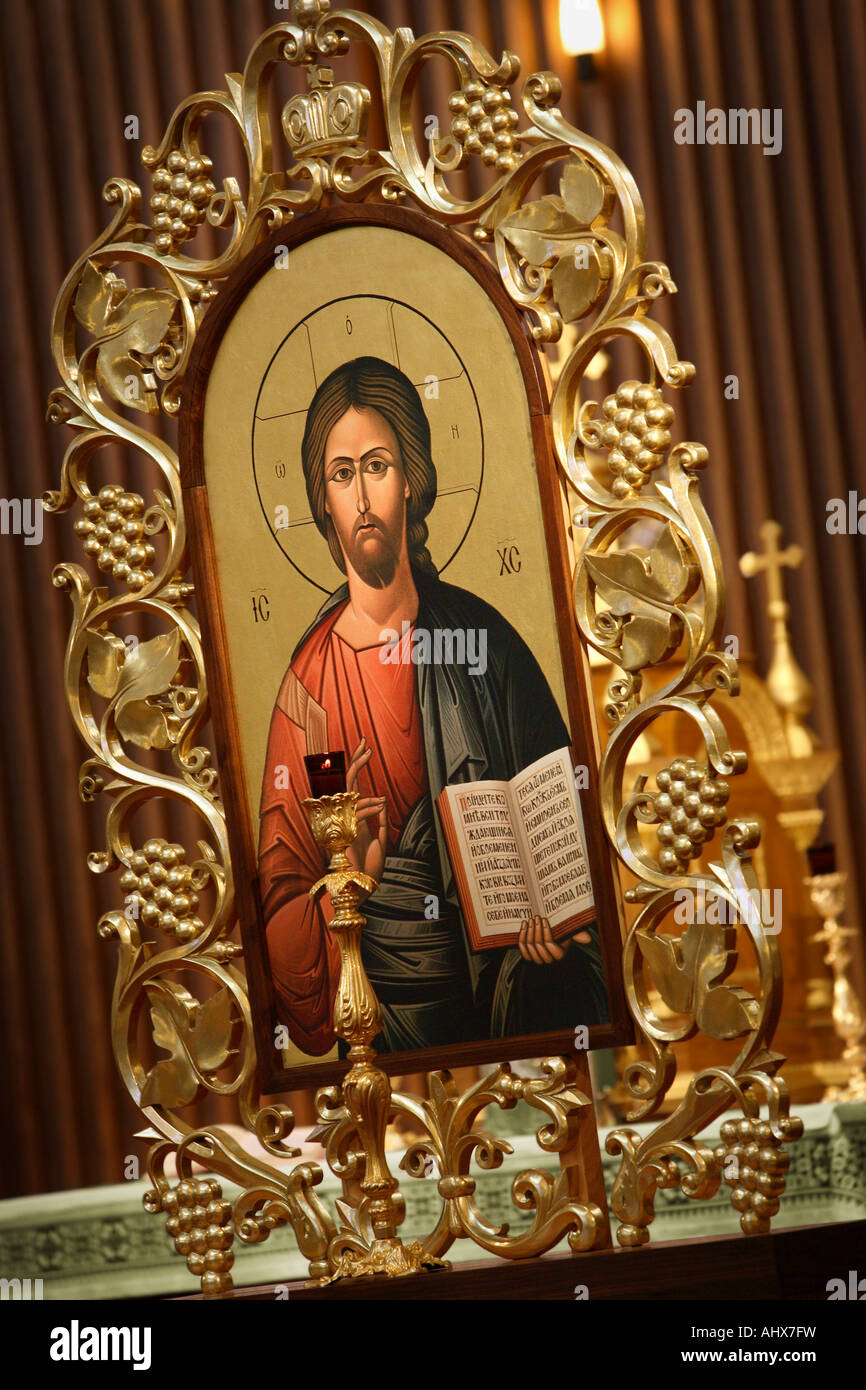 Picture of Jesus with gold frame Stock Photo - Alamy