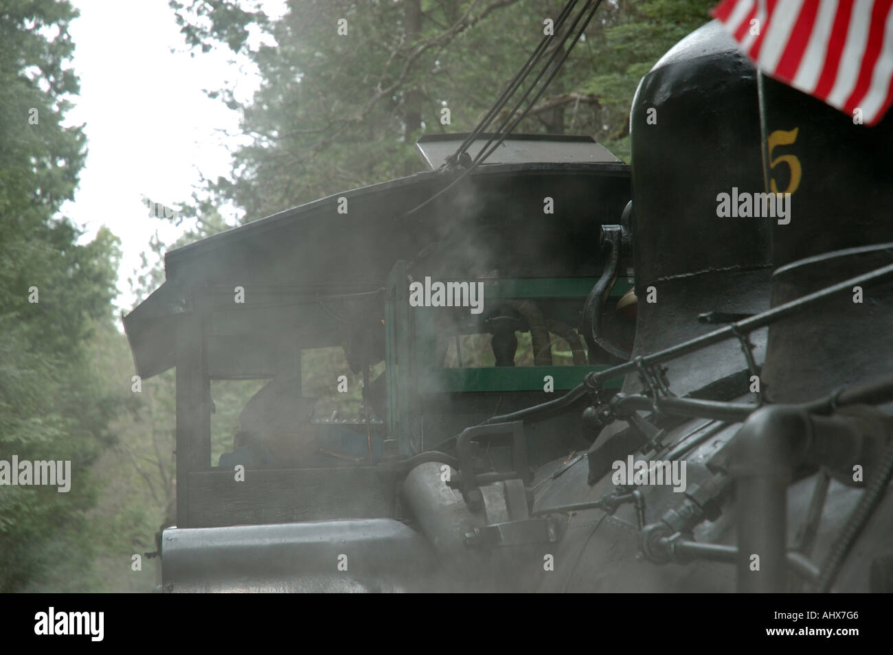 Steam locomotive on the Yosemite Mountain Sugar Pine Railroad outside ...
