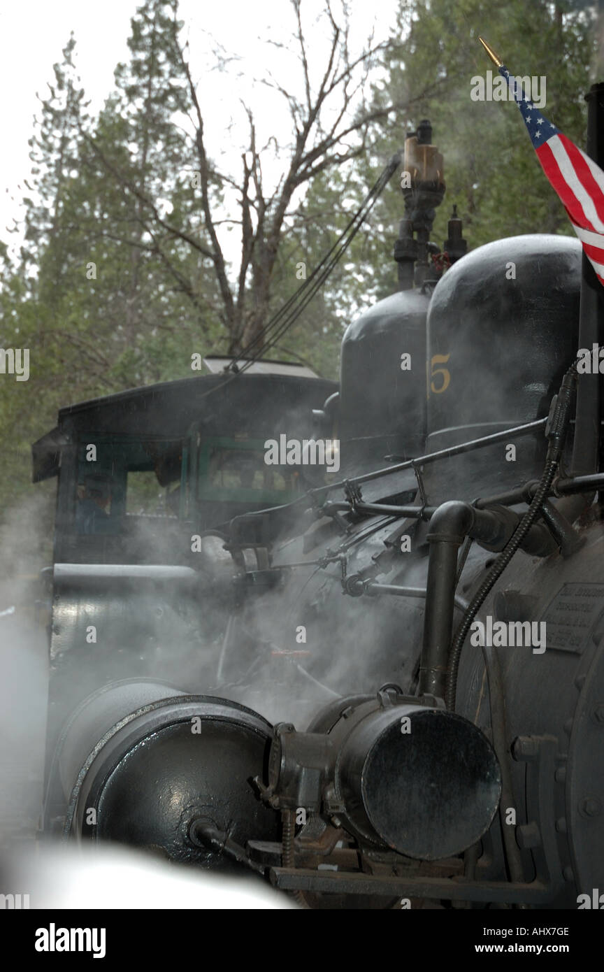 Steam locomotive on the Yosemite Mountain Sugar Pine Railroad outside ...