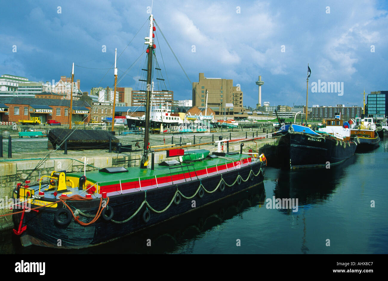 Restored vessels in the restored docks Liverpool Merseyside England ...