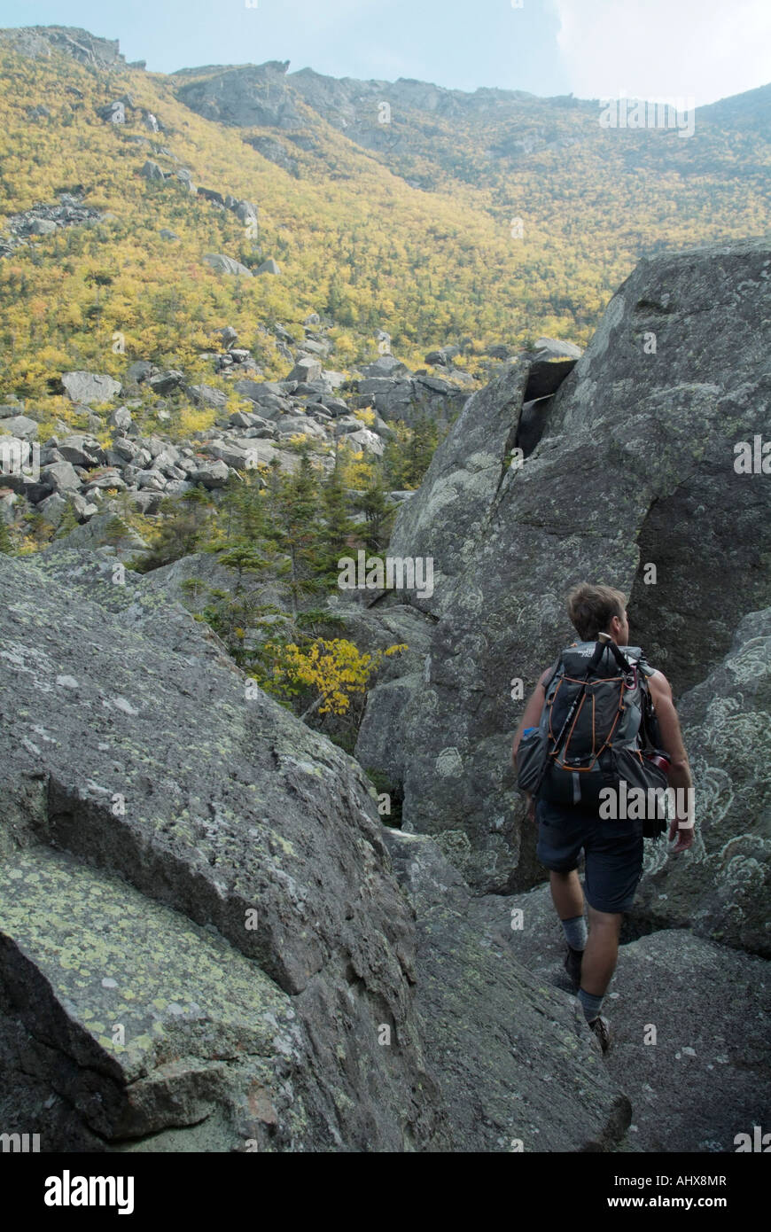 Hiking on the King Ravine during the early autumn months Located in the ...