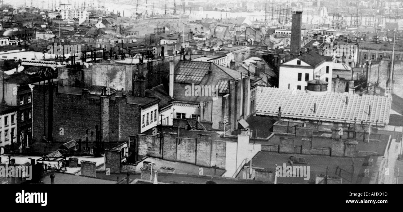 View from east river bridge tower Brooklyn New York 1873 Stock Photo ...