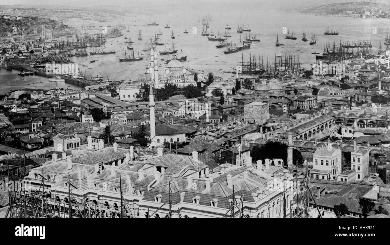View of Pera and the Bosphorous from Stamboul 1875 Stock Photo - Alamy