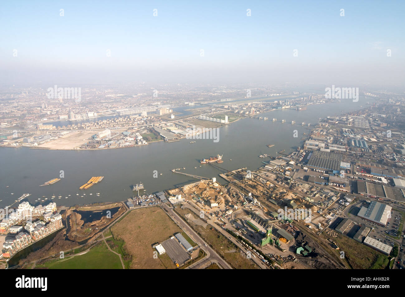 High level oblique aerial view north east of River Thames and Thames ...