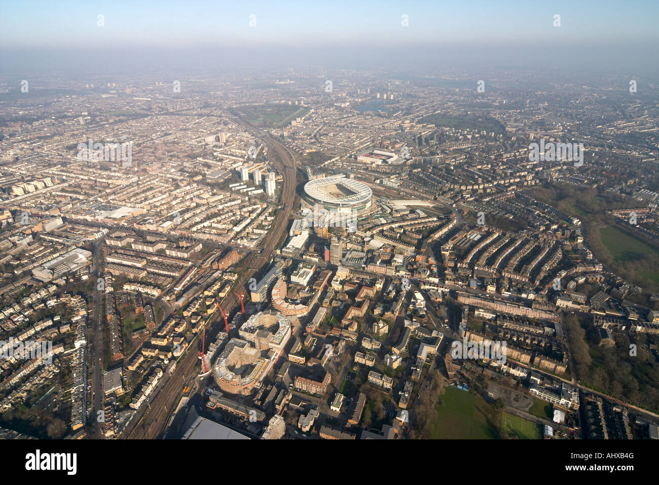 High level oblique aerial view north east of Arsenal Football Club ...
