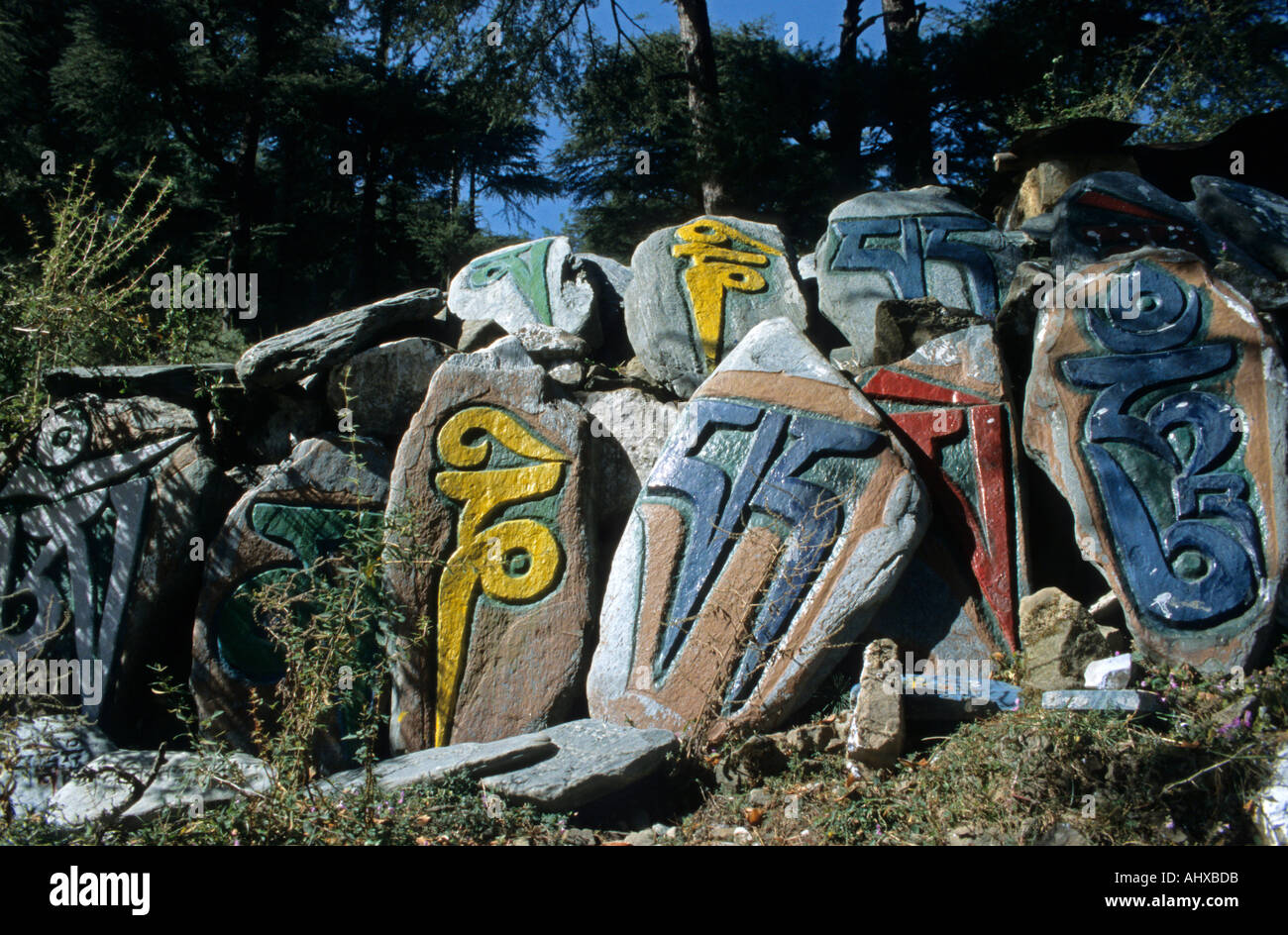 OM MANI PEME HUNG mantra on mani stones in Kora route aroung Dalai Lama ...