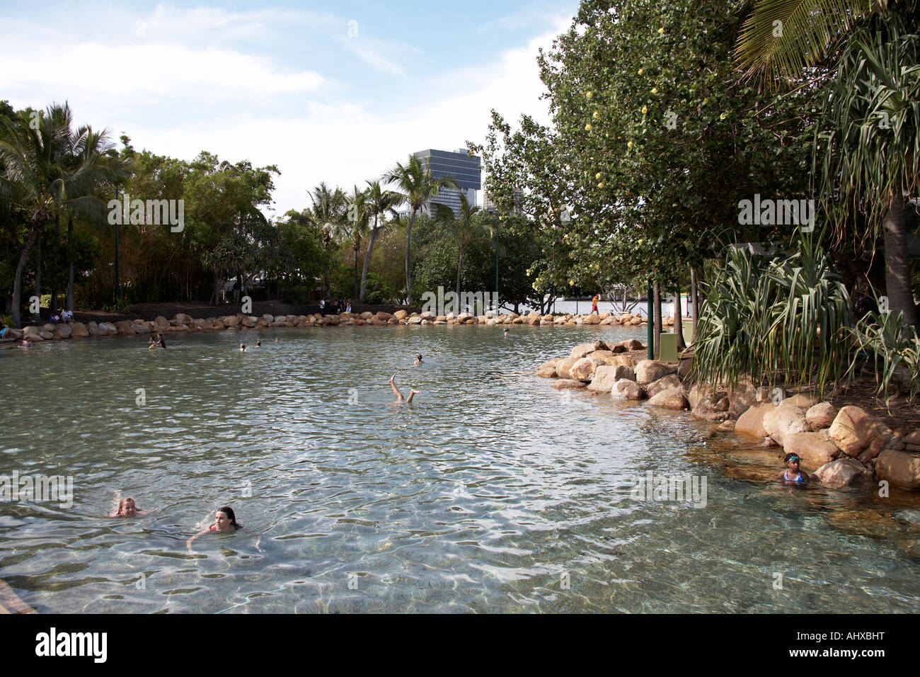 People swimming in pool by artificial Streets beach on South Bank in ...