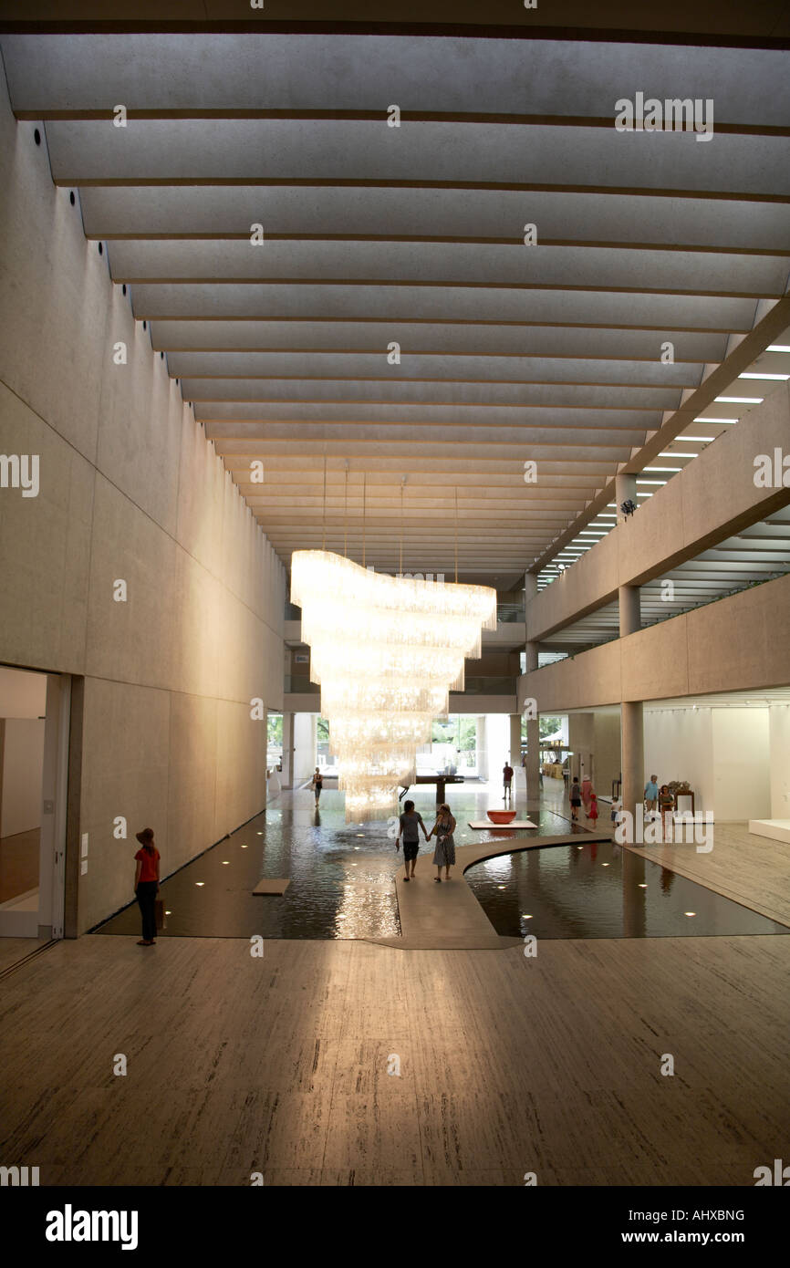 Atrium with pool and giant chandelier in interior of old Art Gallery ...
