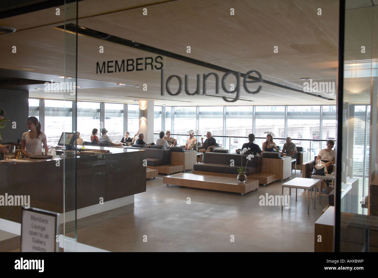 People in members lounge in interior of Gallery of Modern Art Brisbane ...
