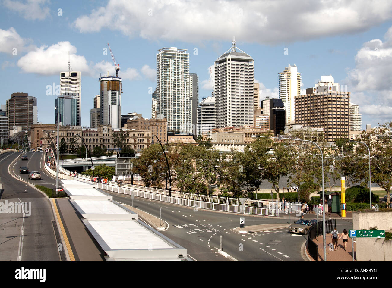 Central Business District with Victoria Bridge in Brisbane Queensland ...