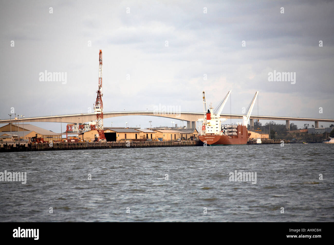 Merchant shipping vessel ships in port dock at coxen Point on Brisbane ...