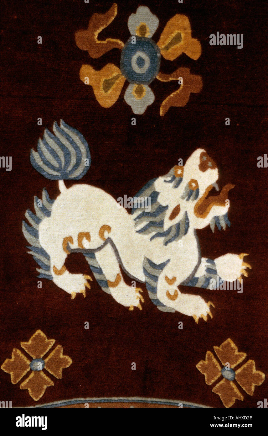 Snow lion symbol of Tibet on the carpet facture Stock Photo - Alamy