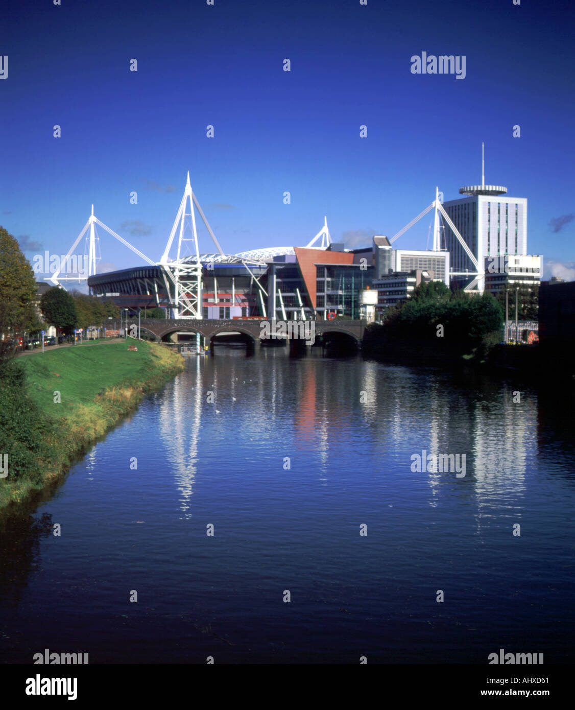 millennium stadiun and river taff cardiff wales Stock Photo - Alamy