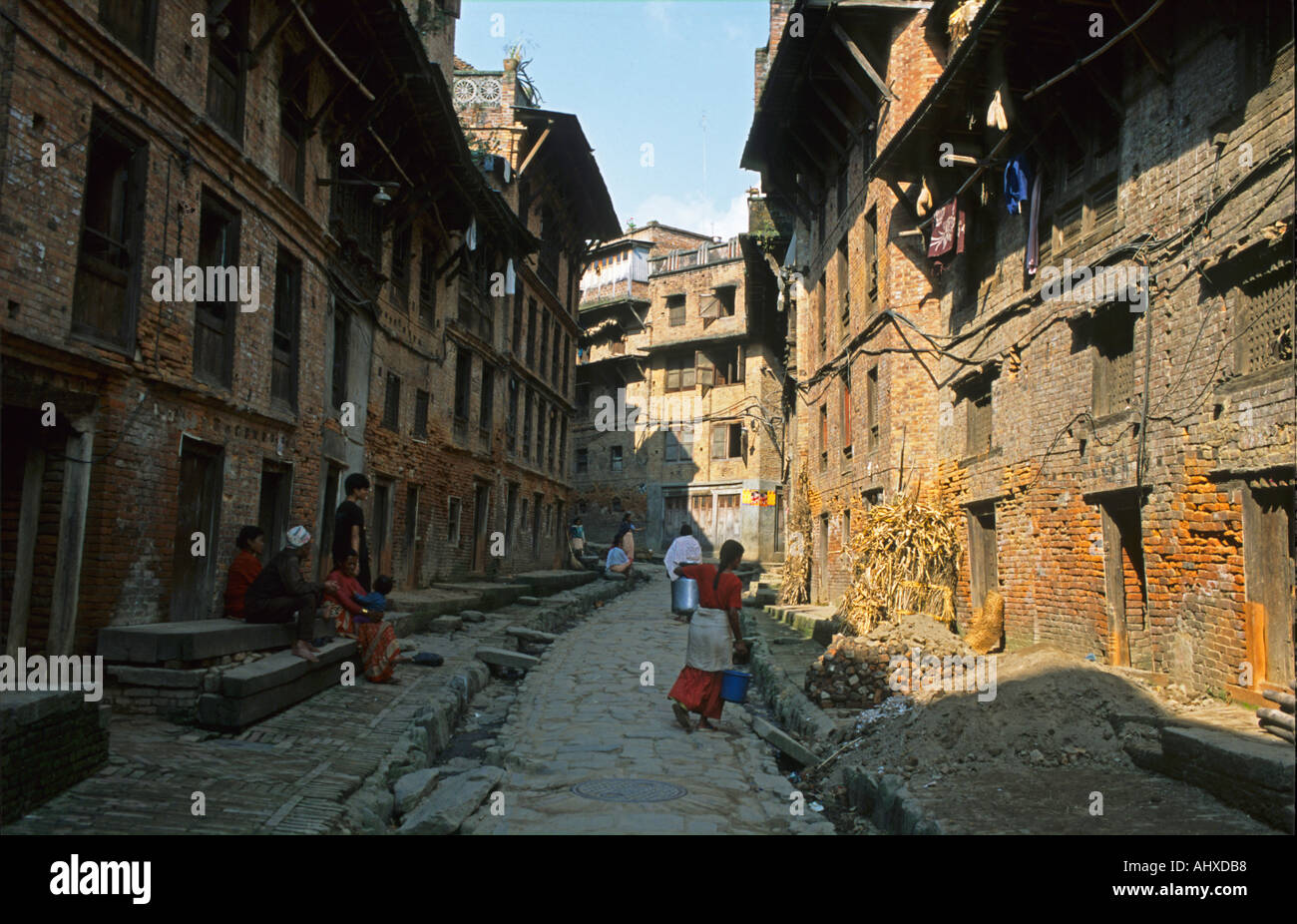 Ancient cobblestone street of Bhaktapur in Kathmandu Valley, Nepal ...