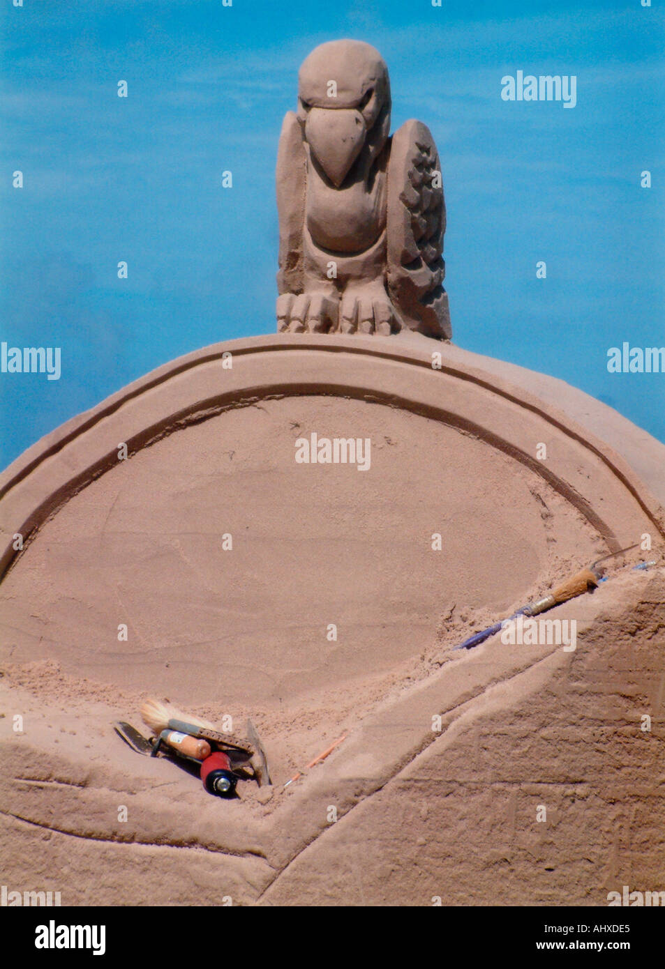 Eagle Sand Sculpture with Tools Stock Photo - Alamy