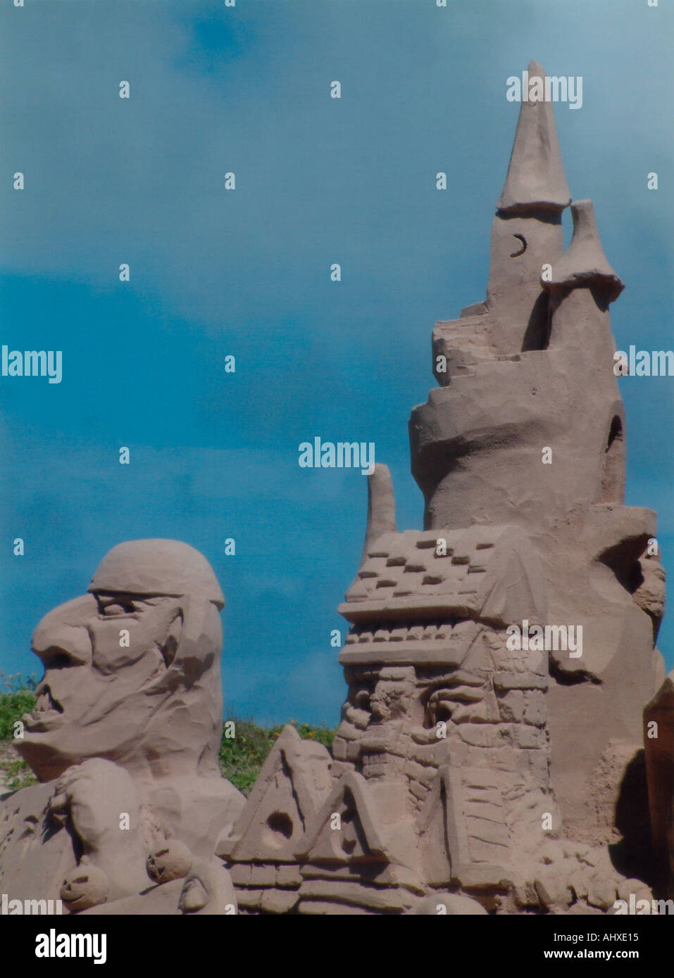 Sand sculpture of Haunted House and Monsters Stock Photo - Alamy