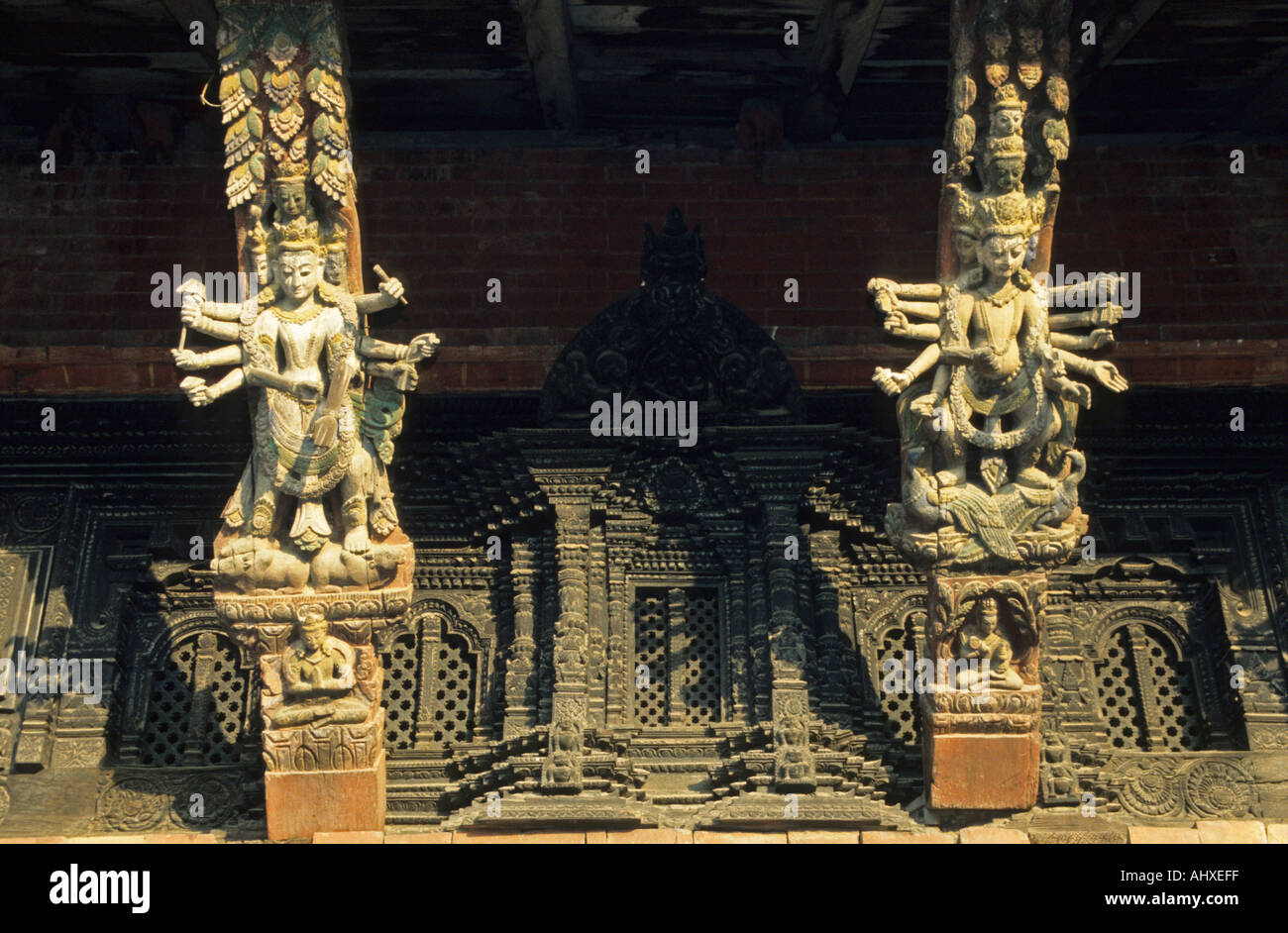 Wodcarving of tantric hindu deites in Mani Keshar Narayan Chauk temple ...