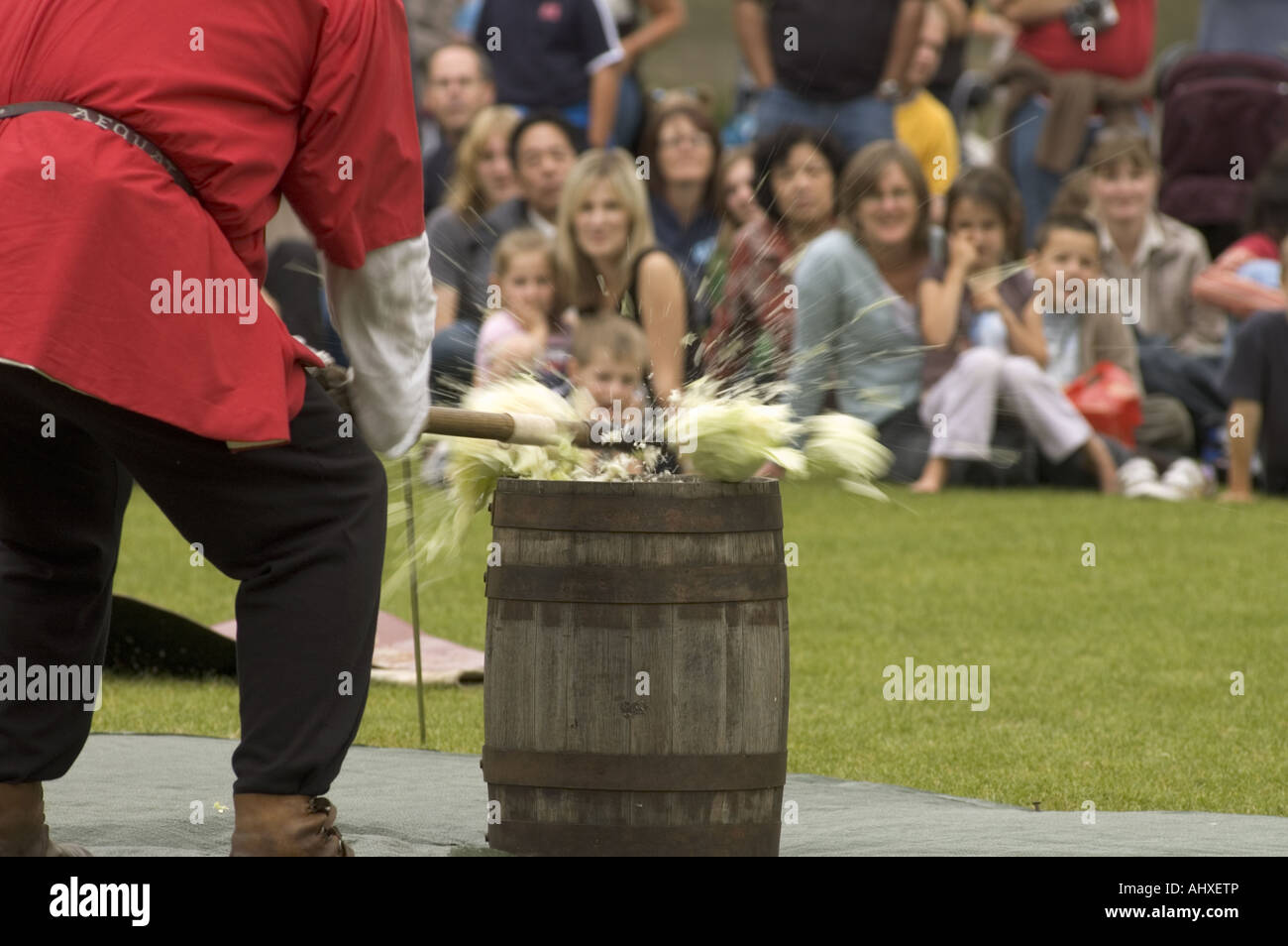 Cabbage hit by a mace in a demonstration of medieval weaponry at ...
