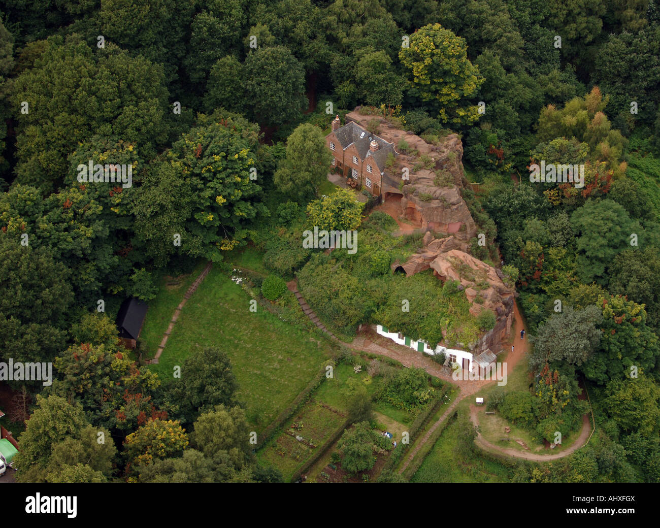Aerial view of rock houses hewn out of the sandstone at Holy Austin ...