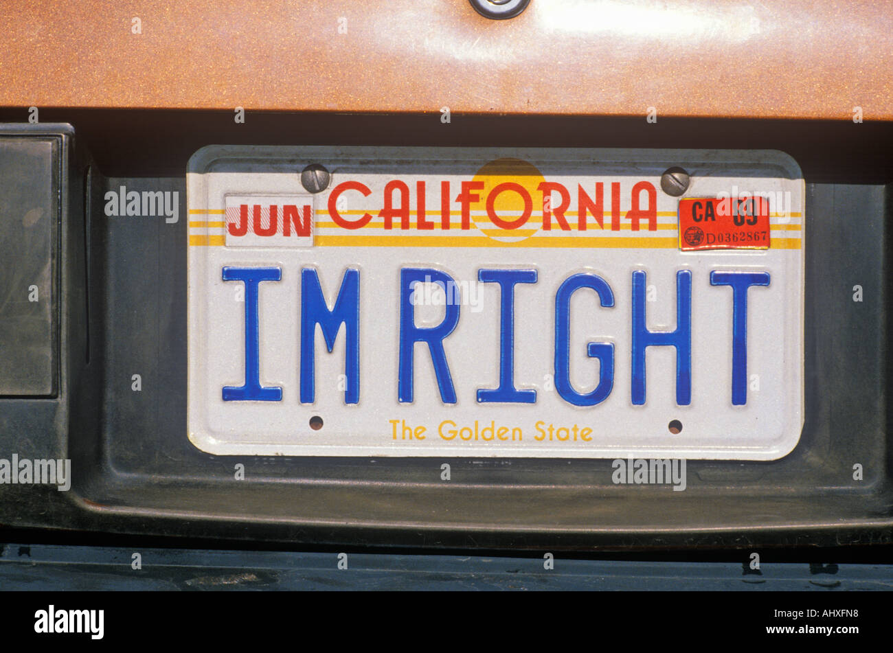 Vanity License Plate California Stock Photo - Alamy