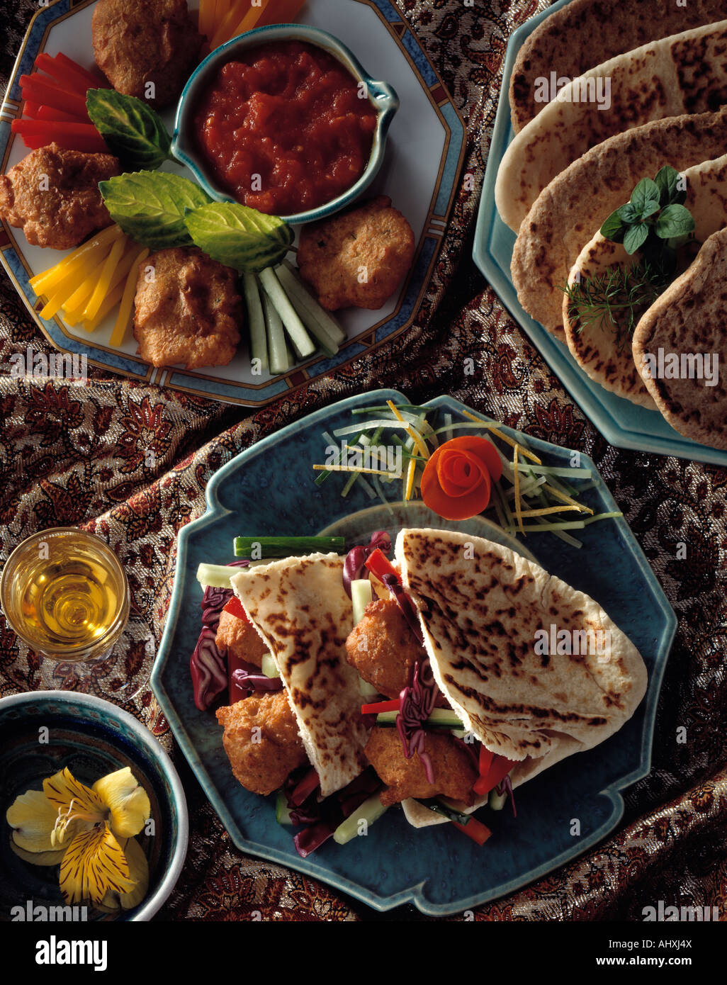 Israeli falafel pakoras dipping sauce editorial food Stock Photo - Alamy