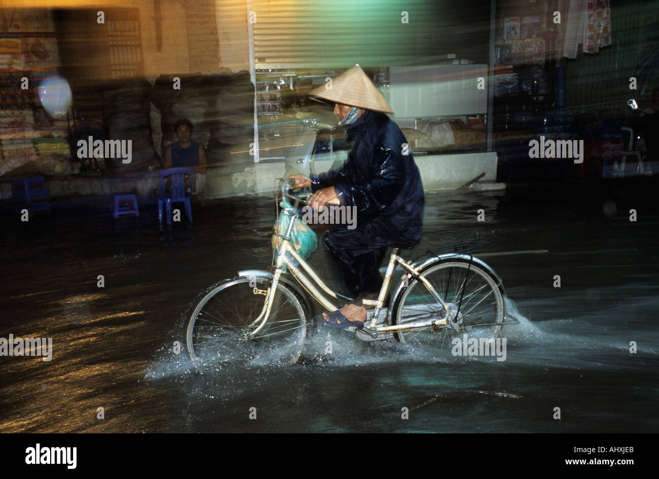 Vietnam Hanoi streets flooded after heavy rain June 2005 Stock Photo ...