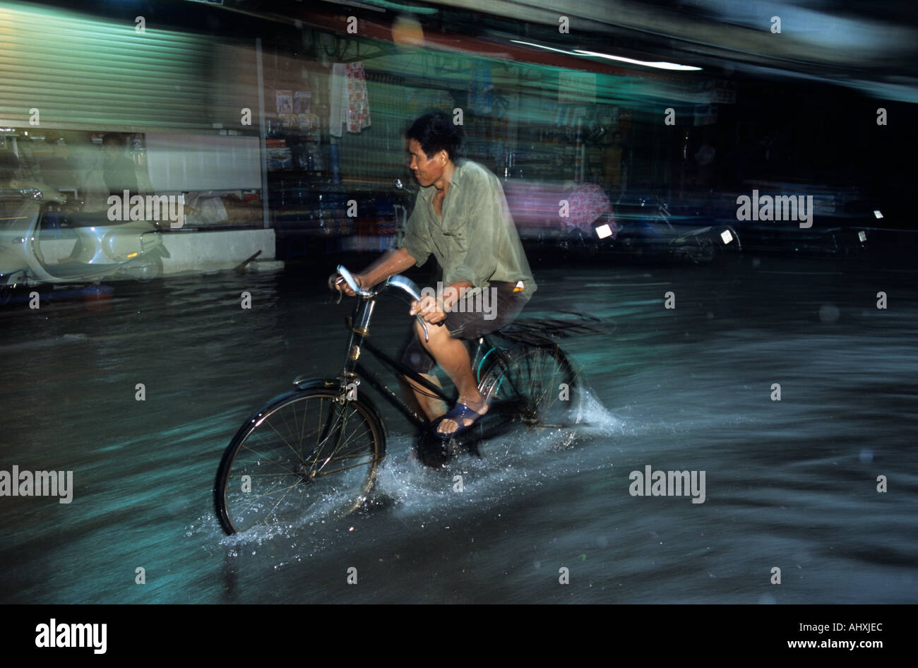 Vietnam Hanoi streets flooded after heavy rain June 2005 Stock Photo ...