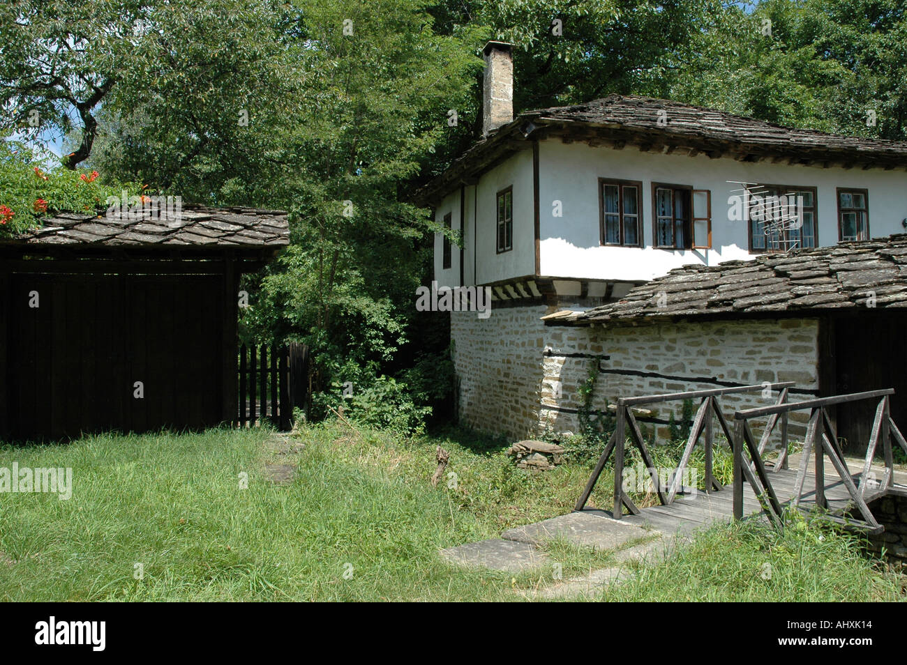 Renovated traditional Bulgarian house with stone roof and stone wall ...