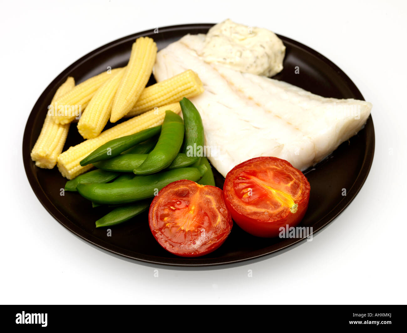 Grilled Cod and Vegetables Stock Photo - Alamy
