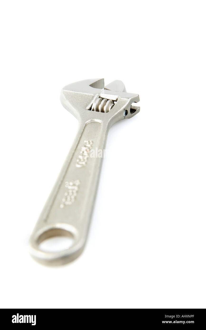 Adjustable spanner on white background Stock Photo - Alamy